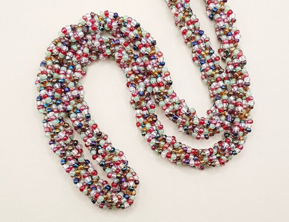 Vintage Rainbow Coloured Seed Bead Rope Necklace Hand Beaded - Etsy
