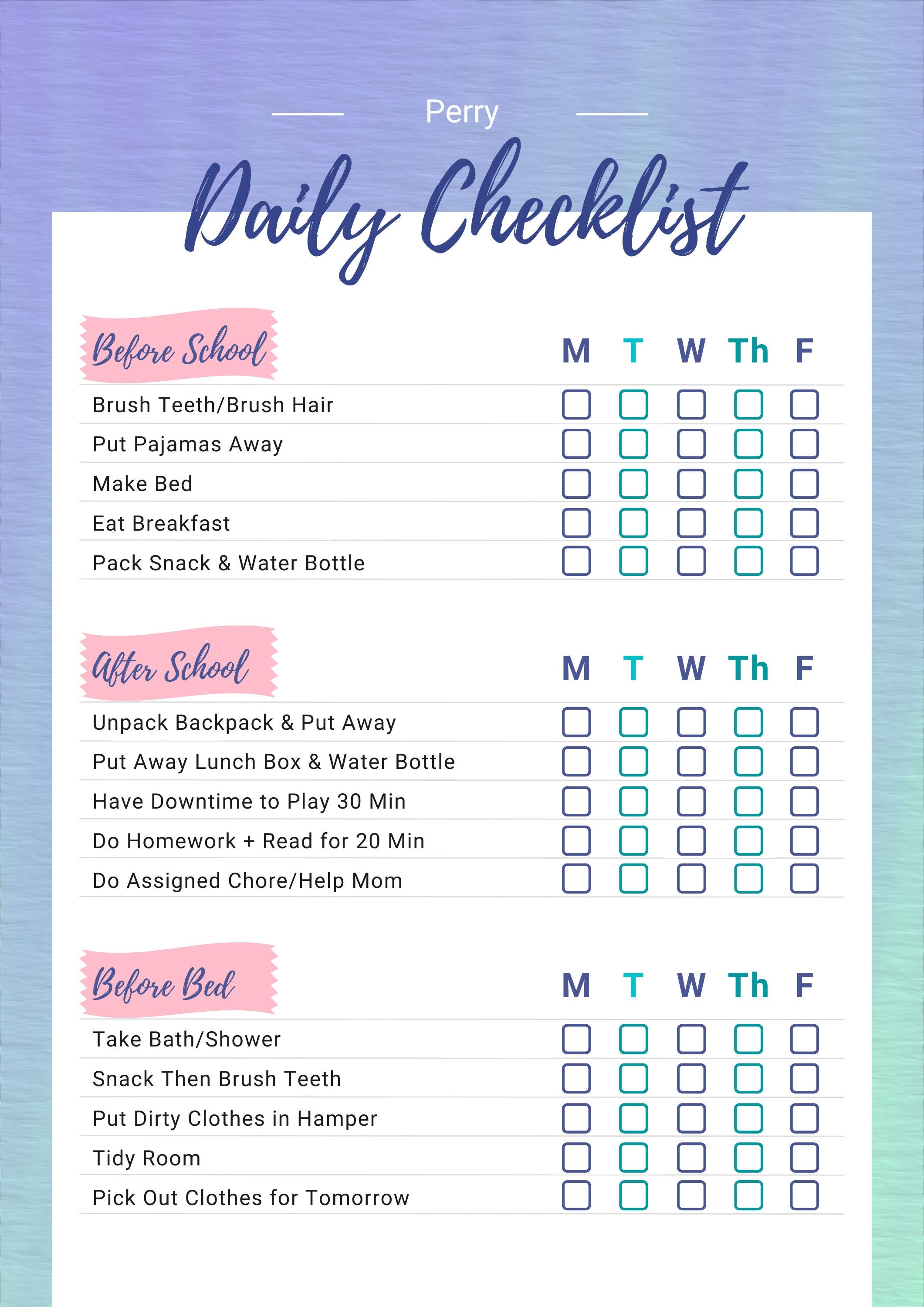 Daily Routine for Kids, Printable Kids Routine, Digital Download ...