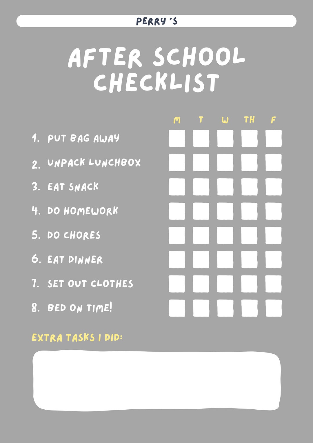 Easy to Use After School Checklist, Printable Checklist, Digital ...