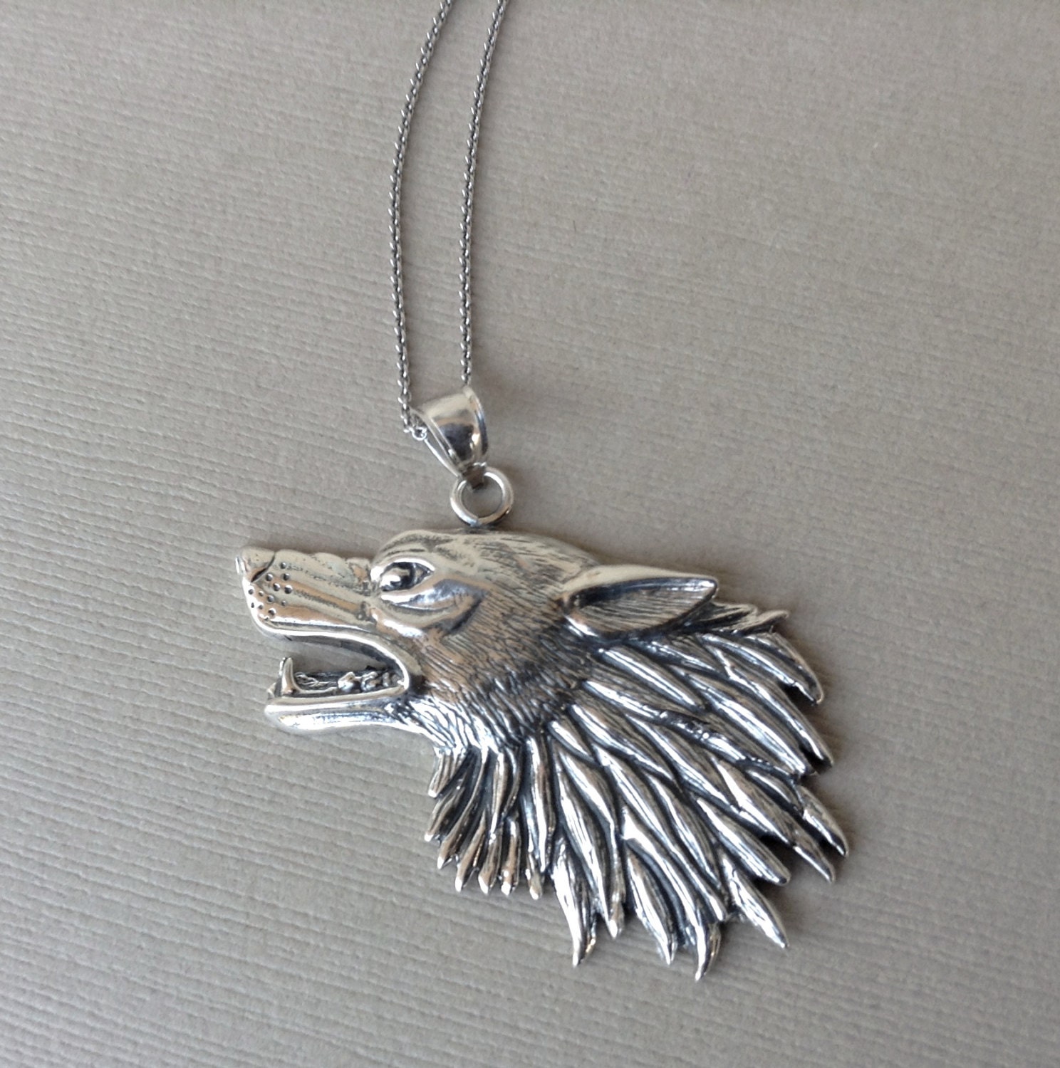 Large Wolf Necklace in Sterling Silver Wolf Jewelry Animal | Etsy