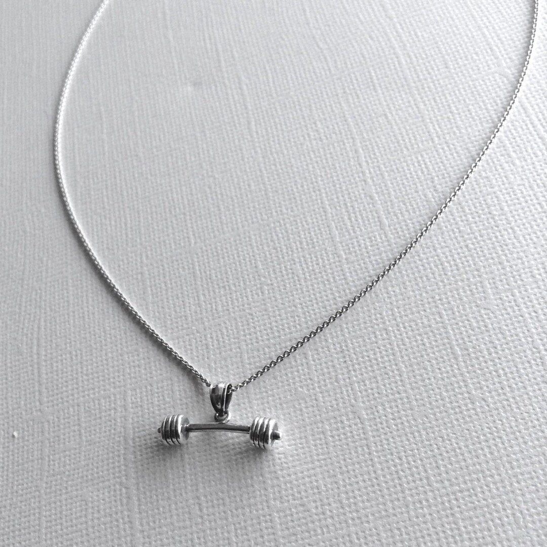 Barbell Necklace in Sterling Silver, Dumbbell Necklace, Barbell ...