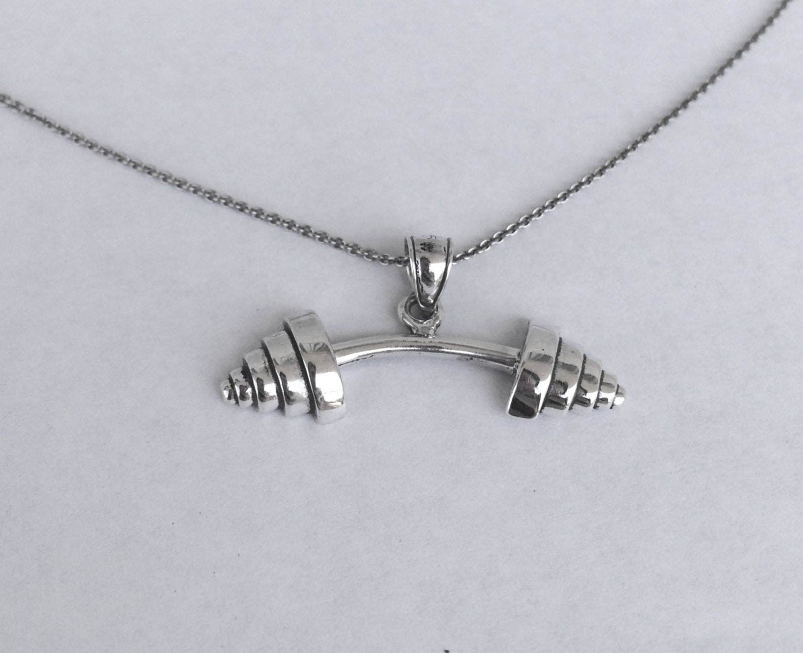 Barbell Necklace in Sterling Silver Barbell Jewelry - Etsy