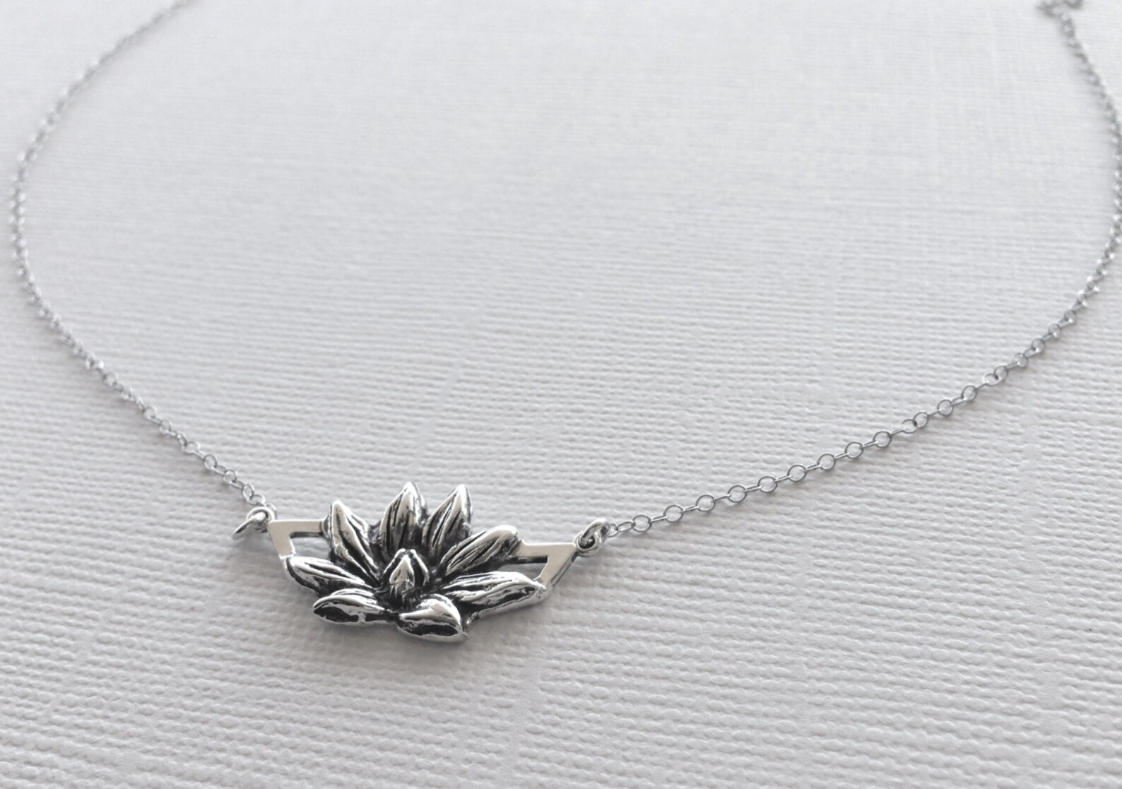 Lotus Flower Necklace in Sterling Silver, Lotus Jewelry, Yoga Jewelry ...