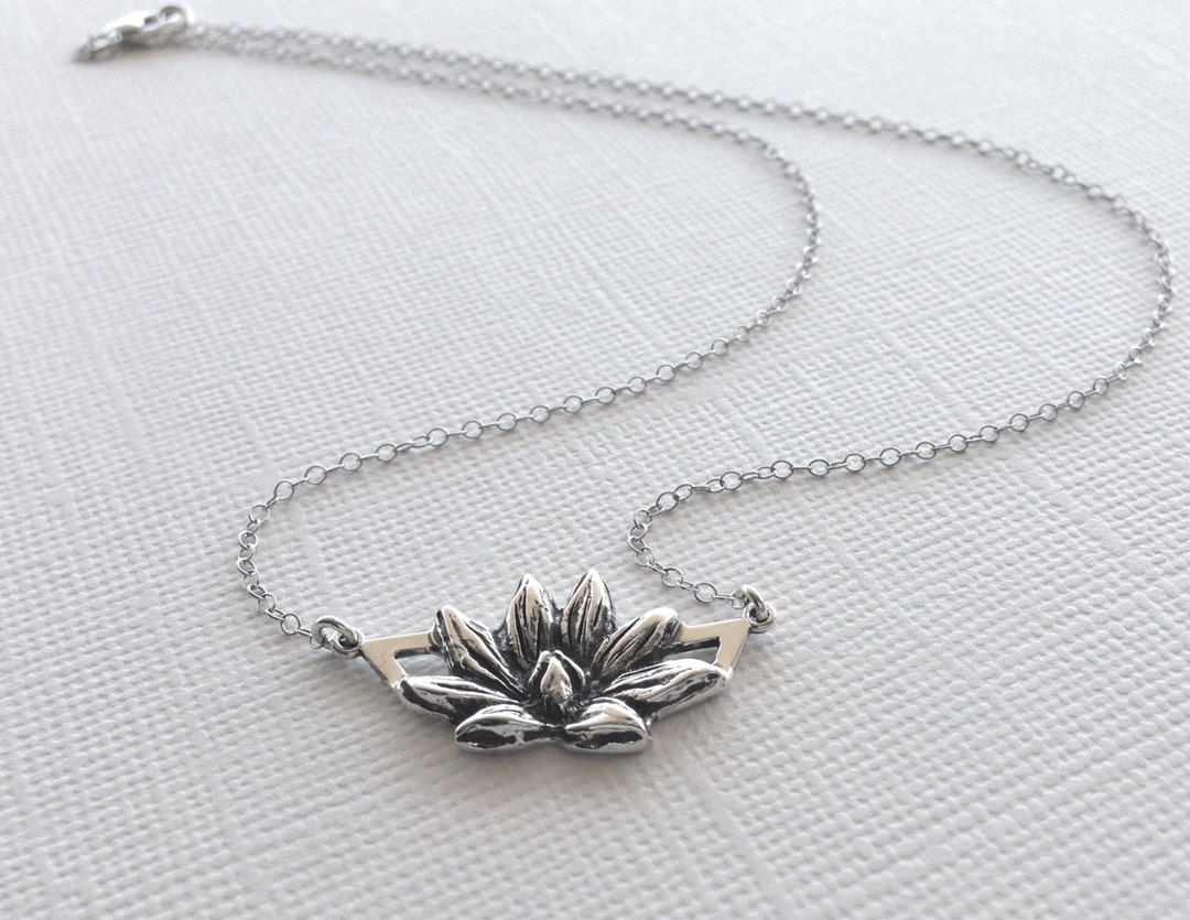 Lotus Flower Necklace in Sterling Silver, Lotus Jewelry, Yoga Jewelry ...
