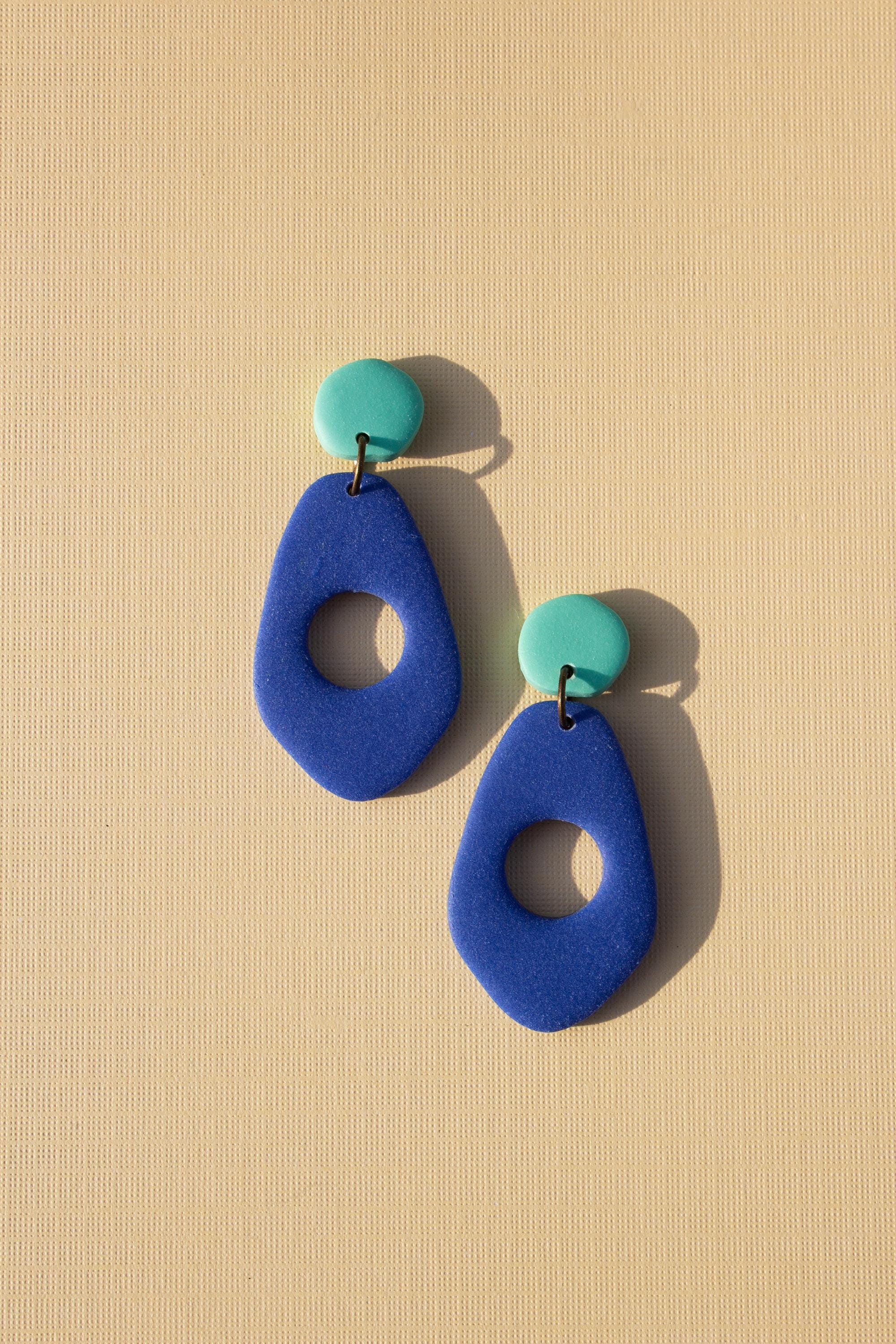 Abstract Blue Polymer Clay Earrings - Etsy