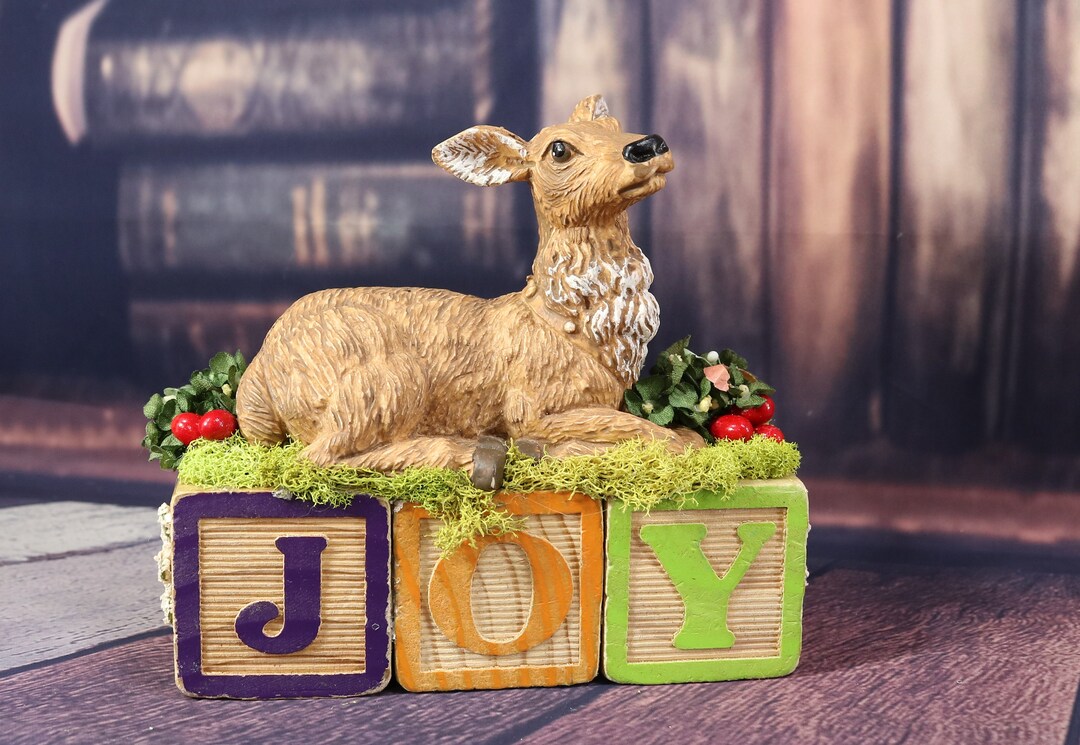 Wood Alphabet Blocks Spell Out JOY Reindeer, Greenery, Christmas ...