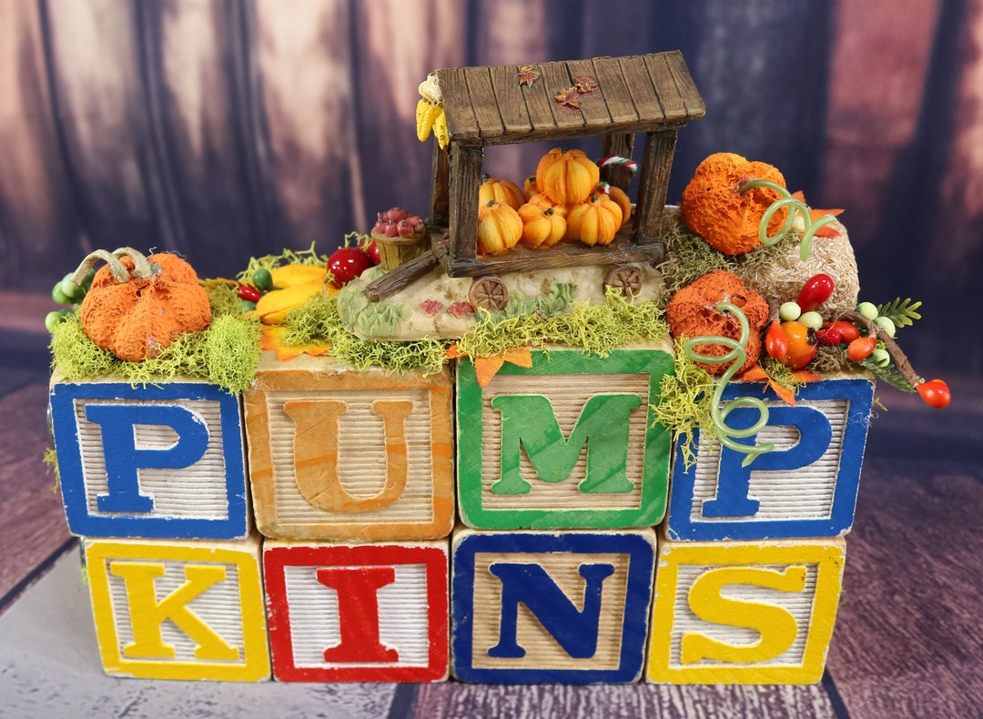 Wood Blocks Spell Out PUMPKINS Holiday Harvest Pumpkin Cart - Etsy