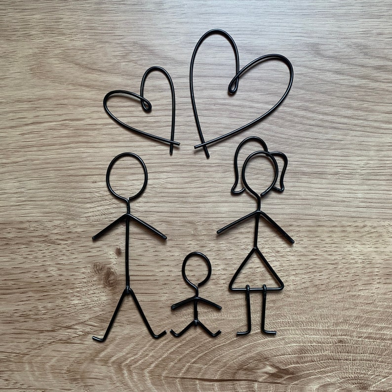 Handmade black pictured wire family members. Wire art | Etsy