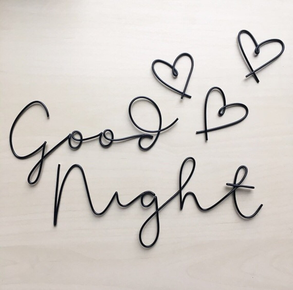 Handmade (black Pictured) Wire 'good Night' Wall Sign With 3 Hearts ...