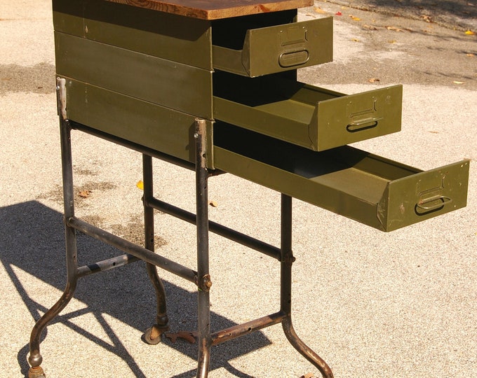 Tall Skinny Rolling Metal END TABLE With DRAWERS Industrial Storage - Etsy