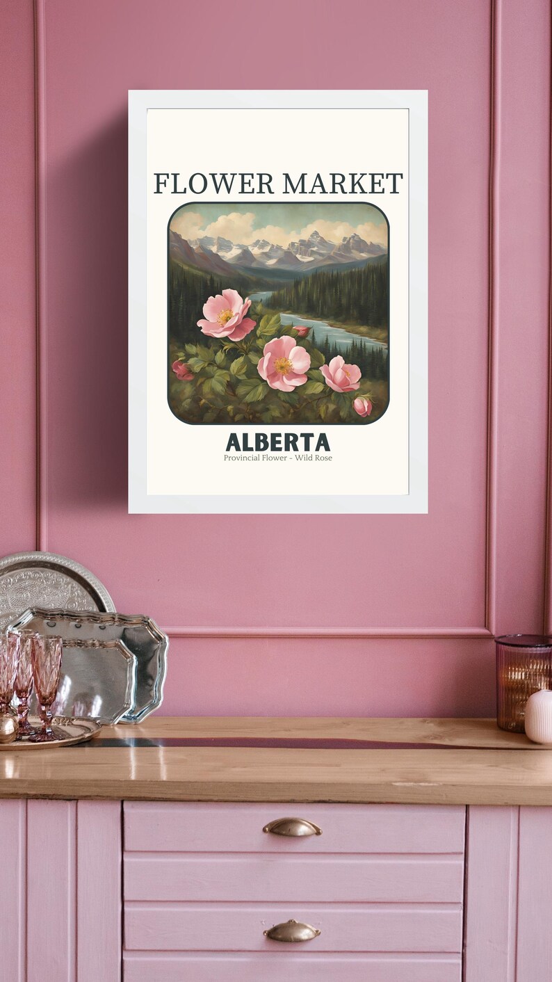Wild Rose & Alberta Landscape Digital Download - Flower Market Art ...