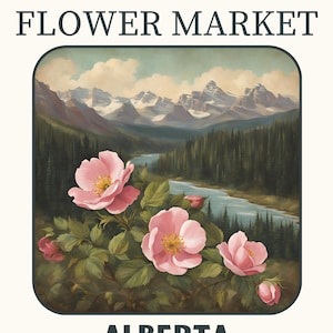 Wild Rose & Alberta Landscape Digital Download - Flower Market Art ...