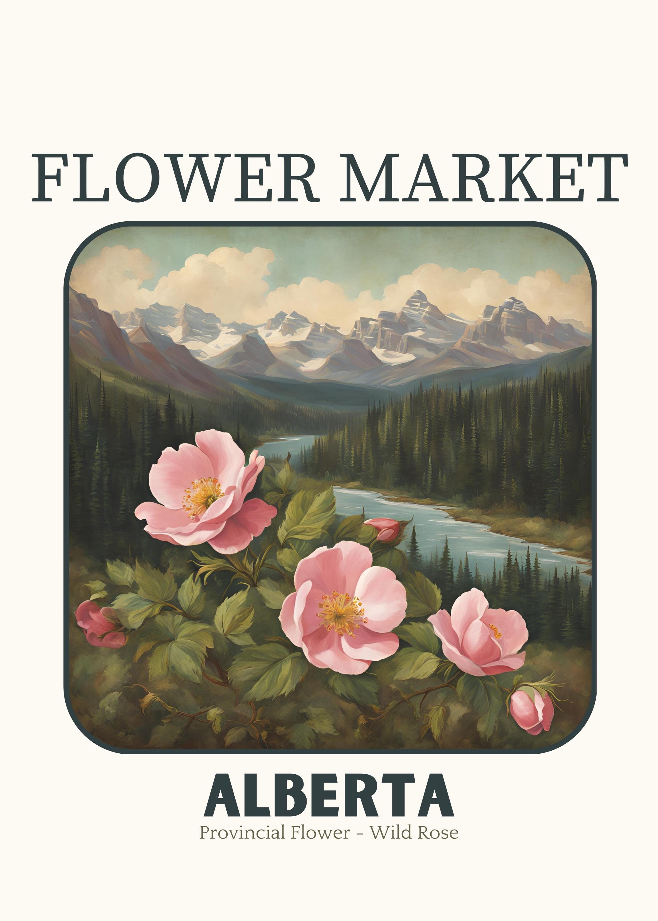 Wild Rose & Alberta Landscape Digital Download - Flower Market Art ...