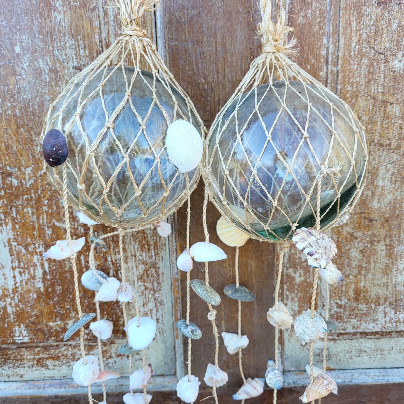 Vintage 2 5 CLEAR Bubble Glass Buoy Float Rope Nautical Ball Bouy Tiki ...