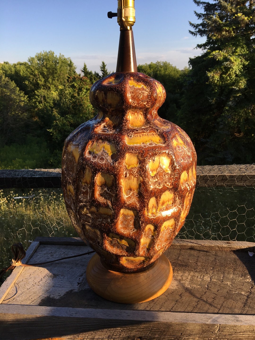 Impressive Large Mid Century Mod Ceramic Yellow/brown Fat Lava Drip ...