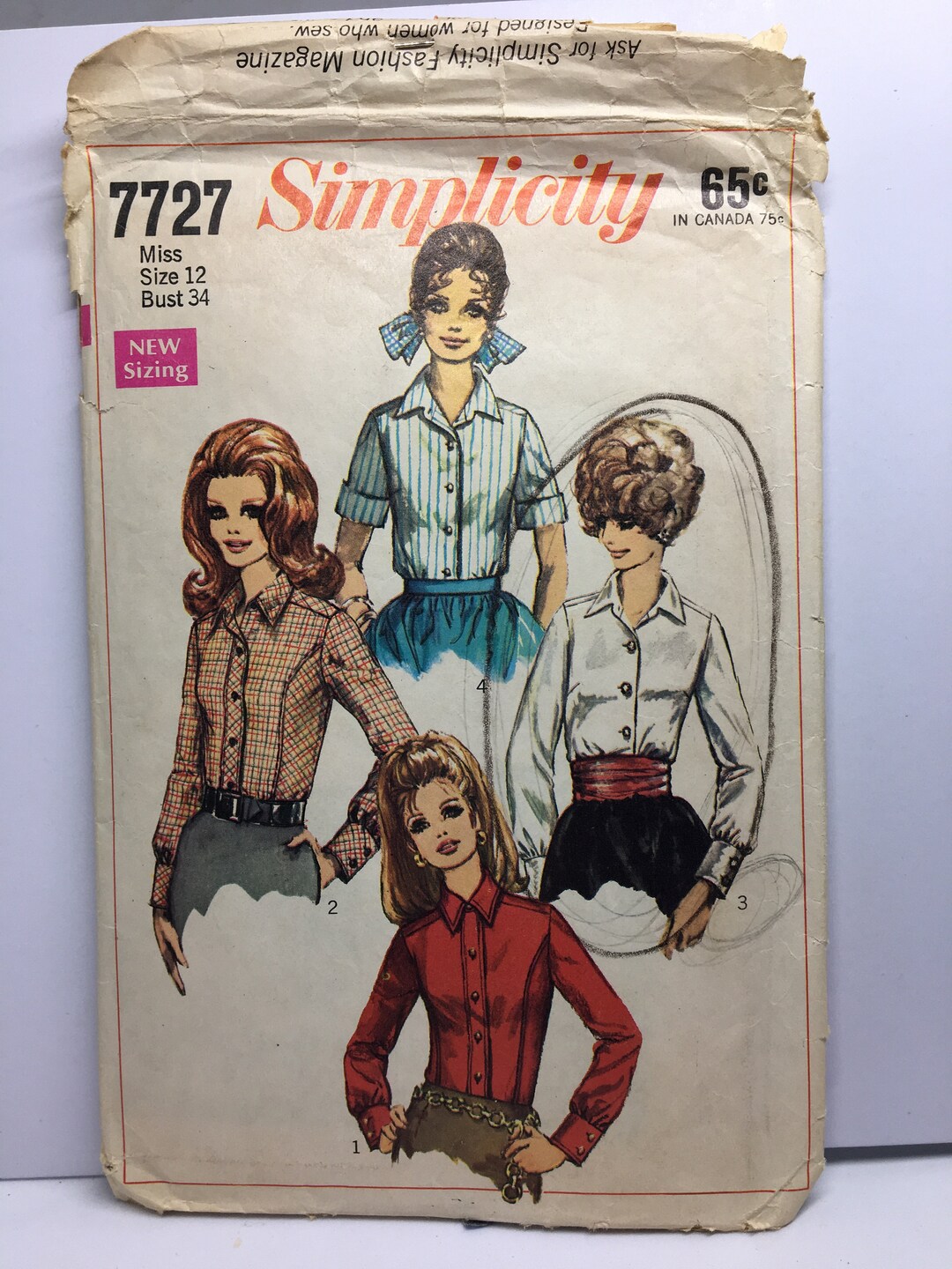 7727 Simplicity 1968 Vintage Sewing Pattern Misses' Shirts Size 12 Bust ...