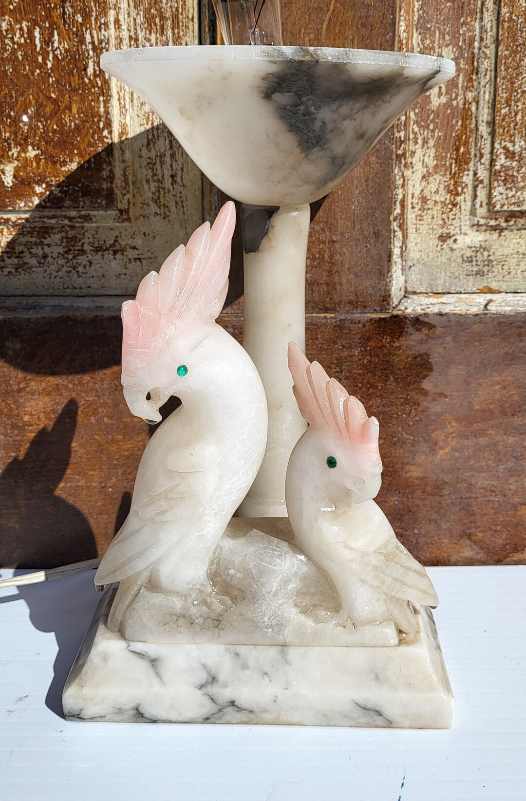 1940's Vintage Italian White Alabaster Cockatoo Parrot Marbled Lamp ...