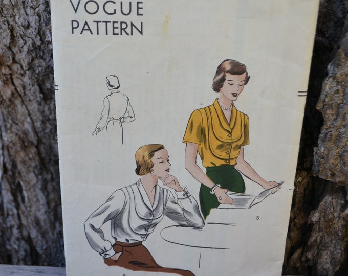 6566 Vogue 1950 Vintage Pattern Blouse Size 16 34 Bust 37 Hip Uncut ...