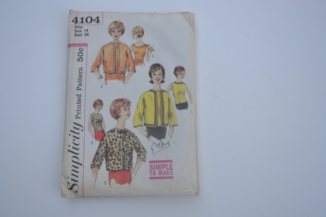 4104 Simplicity Vintage Sewing Pattern 1960's Miss Size 14 Bust 34 ...