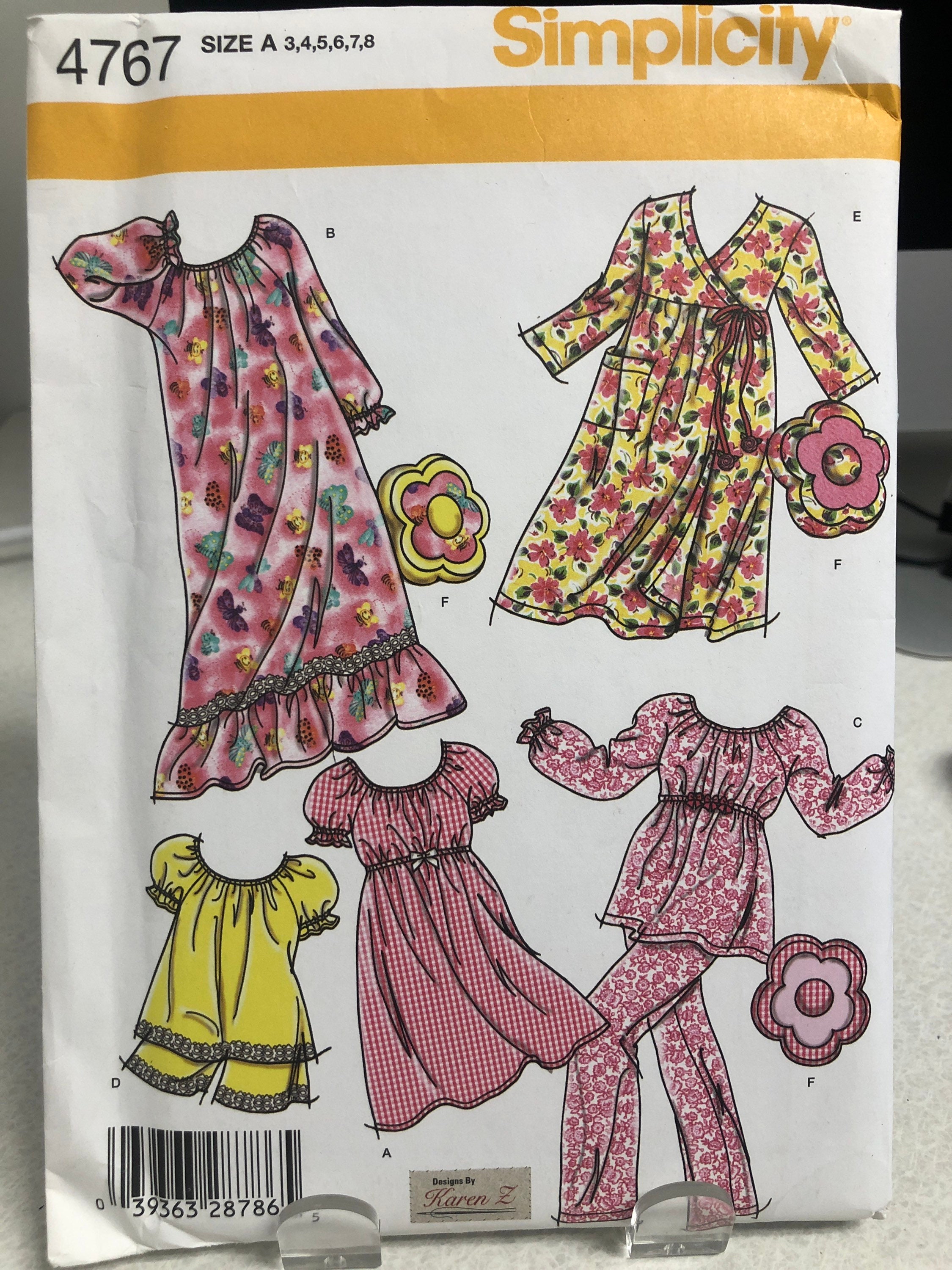4767 Simplicity 2004 Vintage Childrens Sewing Pattern Sleepwear Size 3 ...