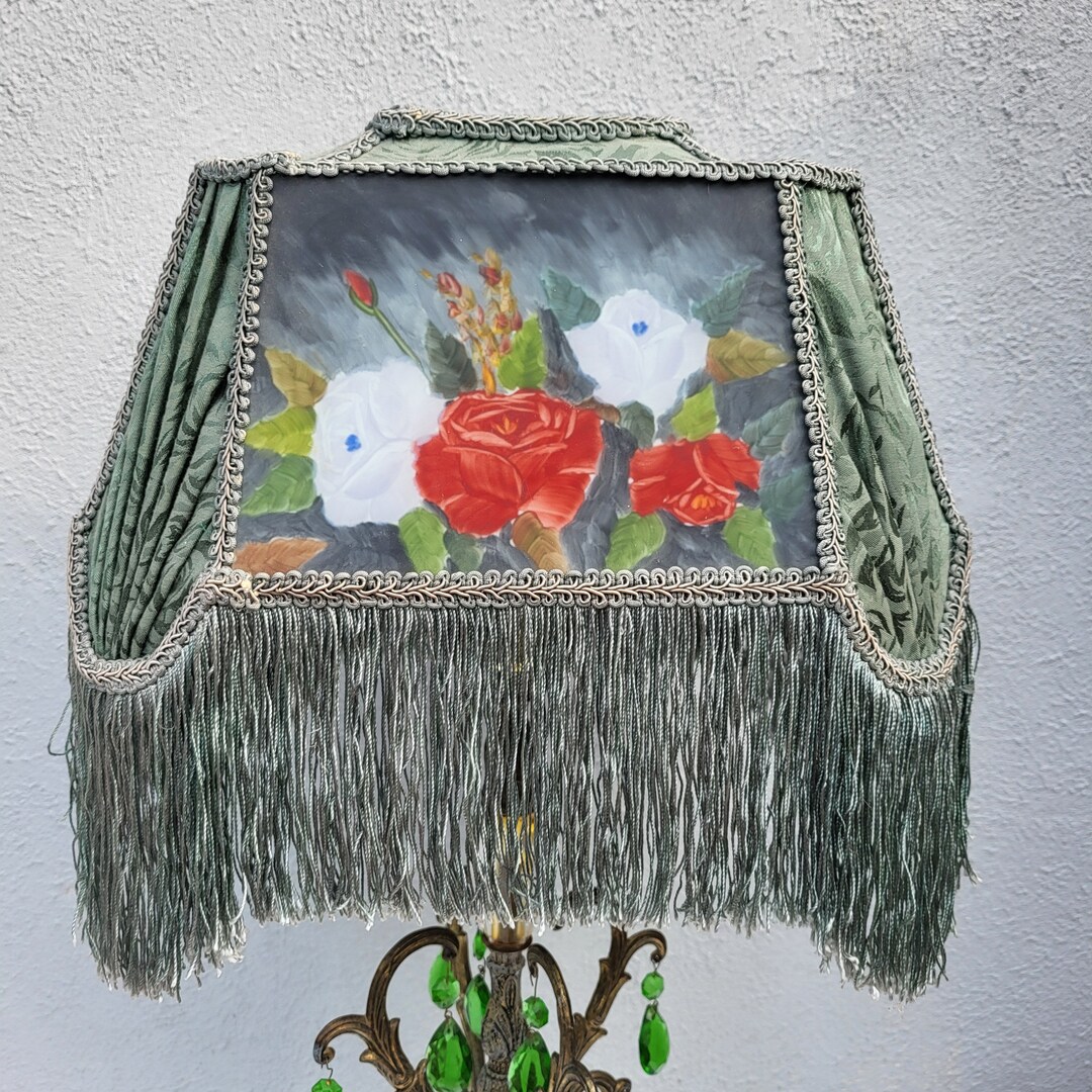 Stunning Green Floral Roses Fringed Victorian Cut Corner Lampshade - Etsy