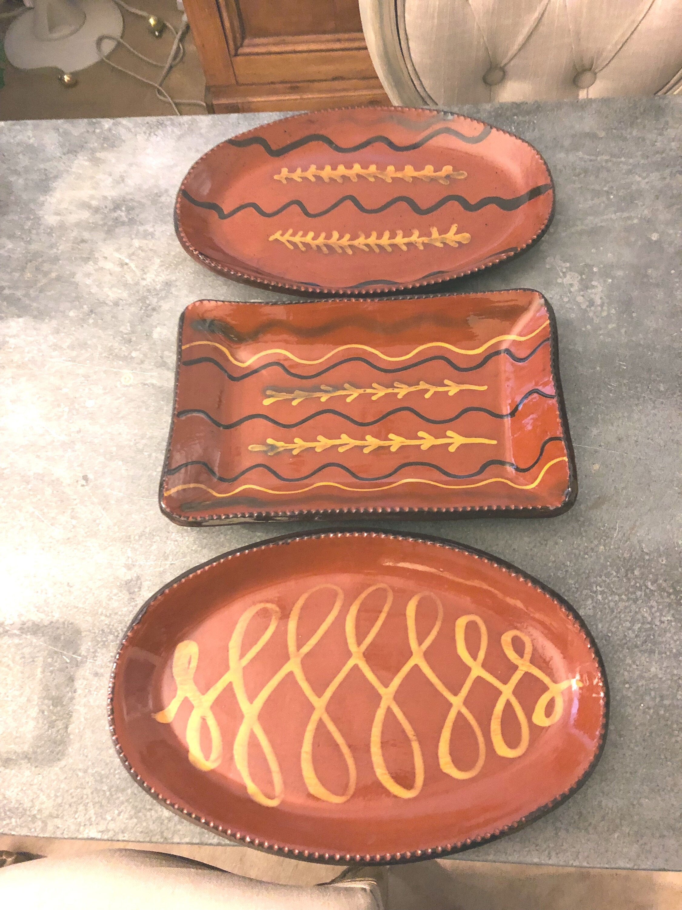 Vintage Oval Red Ware Platter W/pie Crust Edge and Yellow Slip Decor - Etsy