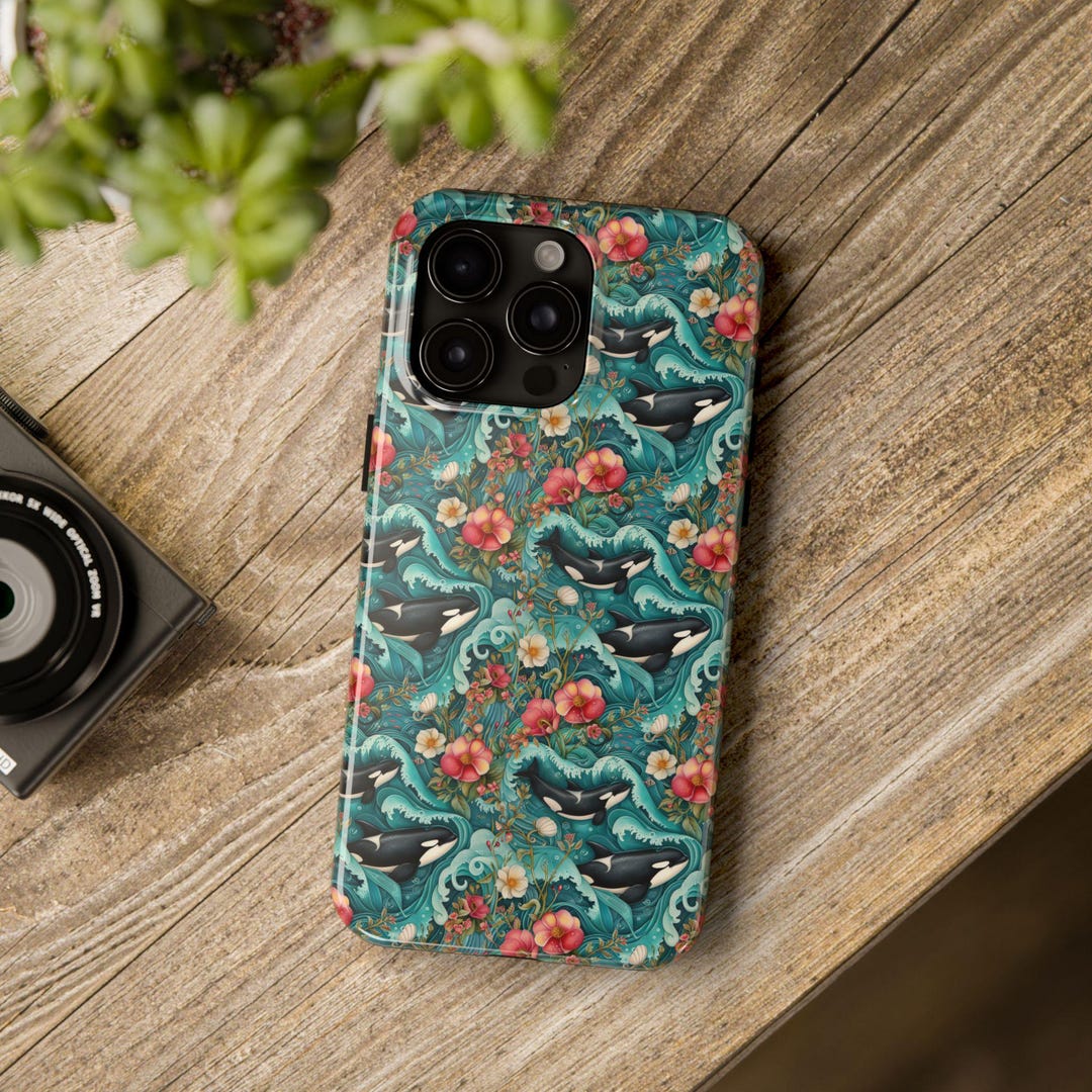 Oceancore Waves Orcas and Flower Blossoms 3D Graphic Print on a Tough ...