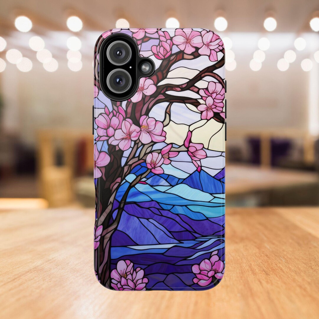 Mountain Sakura Blossoms Stained Glass Graphic Design Printed on a Dual ...