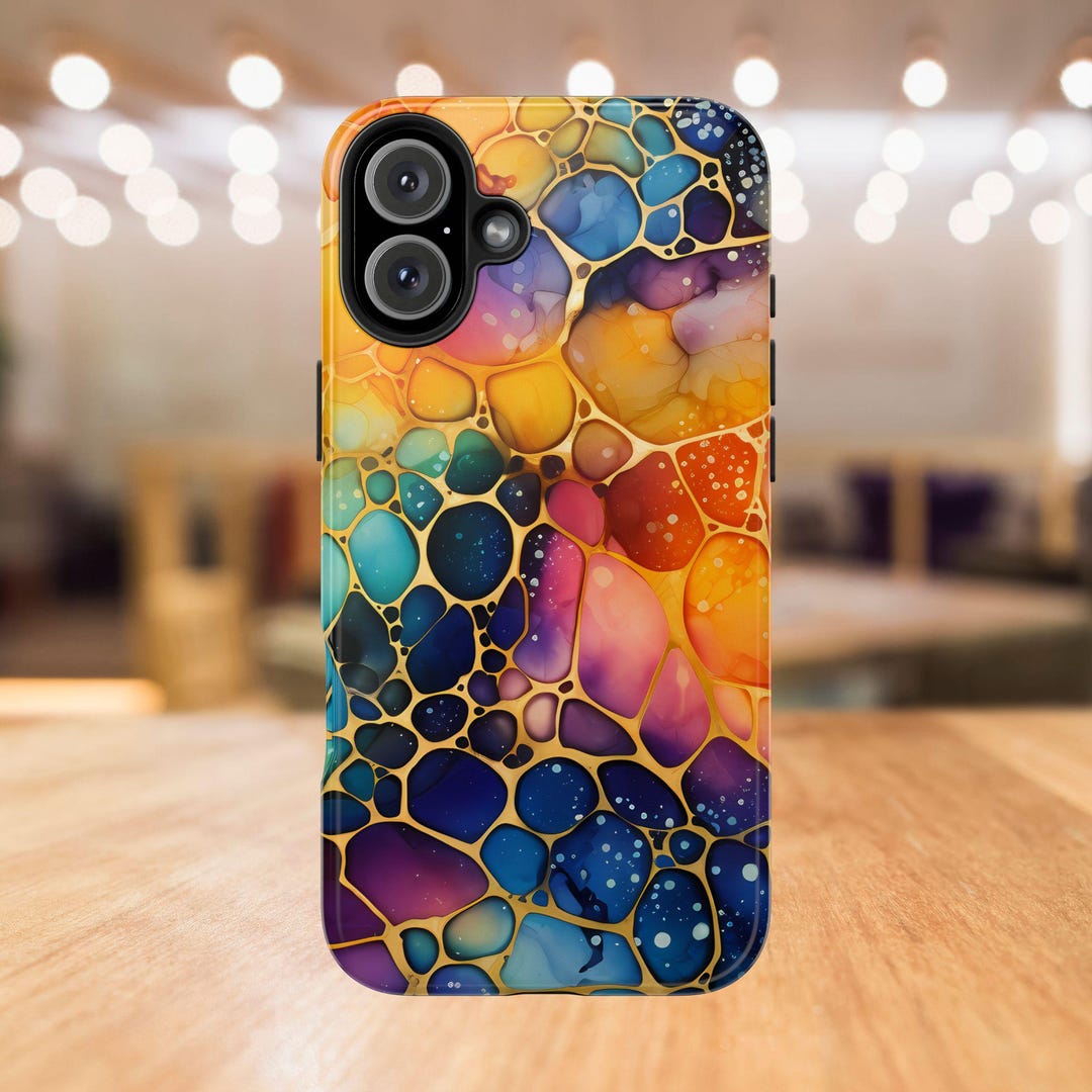 Rainbow Ink Blobs Phone Case: Colorful Speckled Dual Layer - Etsy