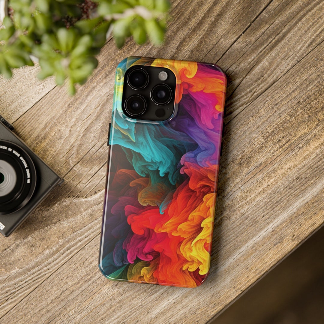 Colorful Rainbow Smoke Swirls on a Tough Dual Layer Phone Case for ...