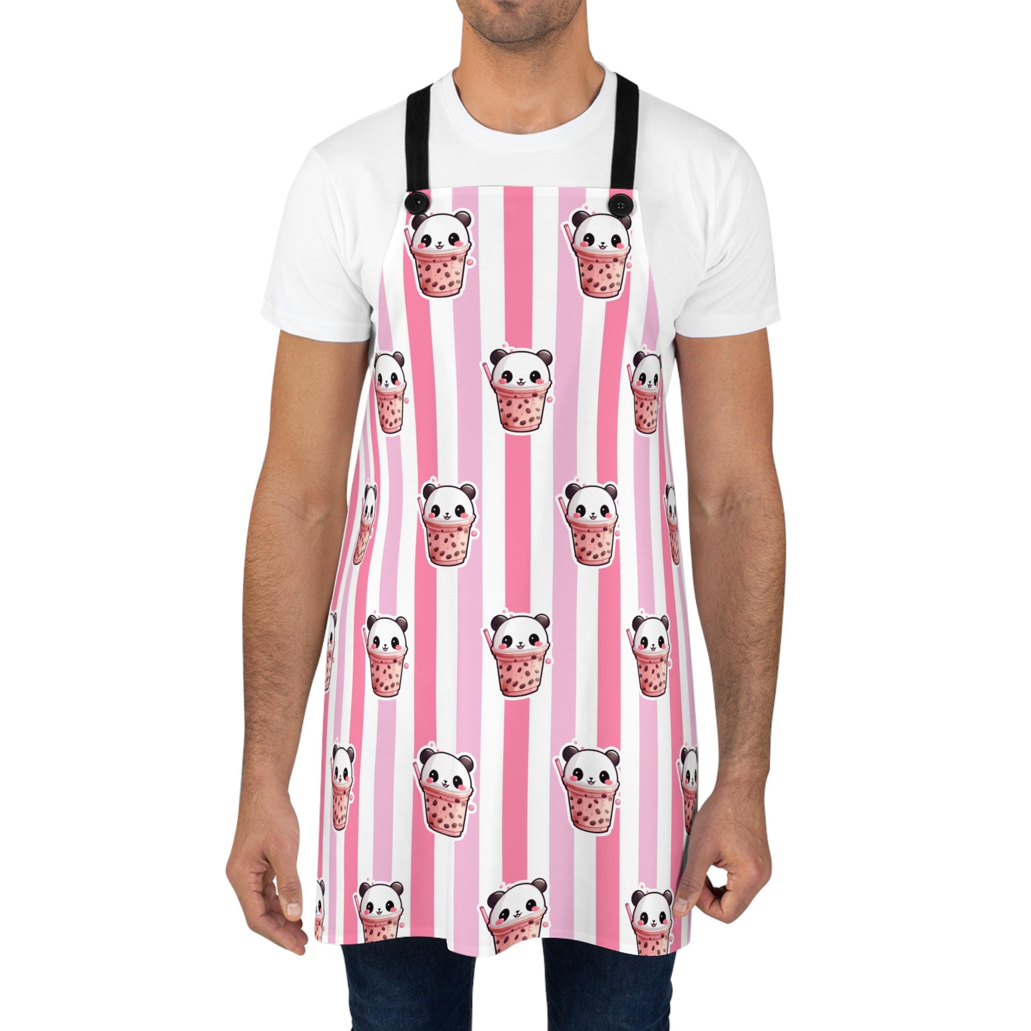 Kawaii Panda Bubble Tea Pattern on Pink Stripes Baking Apron - Etsy