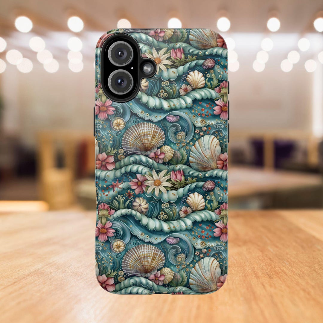 Oceancore Waves Seashells and Flowers Graphic 3D Design Print on a ...