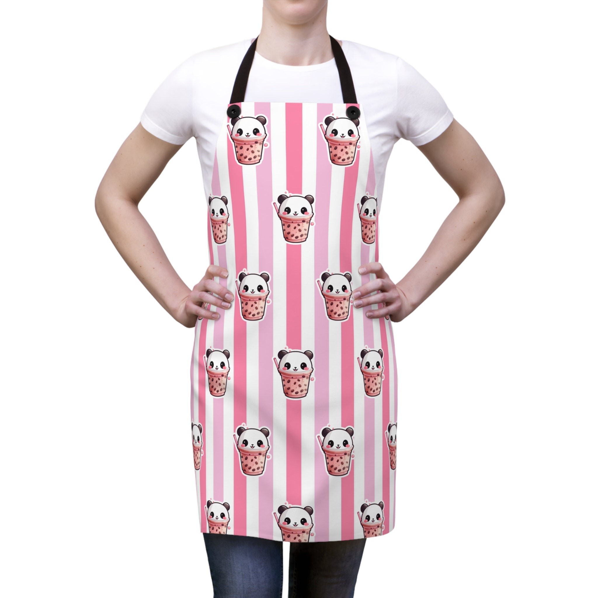 Kawaii Panda Bubble Tea Pattern on Pink Stripes Baking Apron - Etsy
