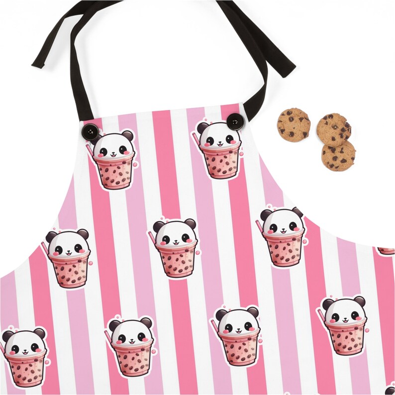 Kawaii Panda Bubble Tea Pattern on Pink Stripes Baking Apron - Etsy