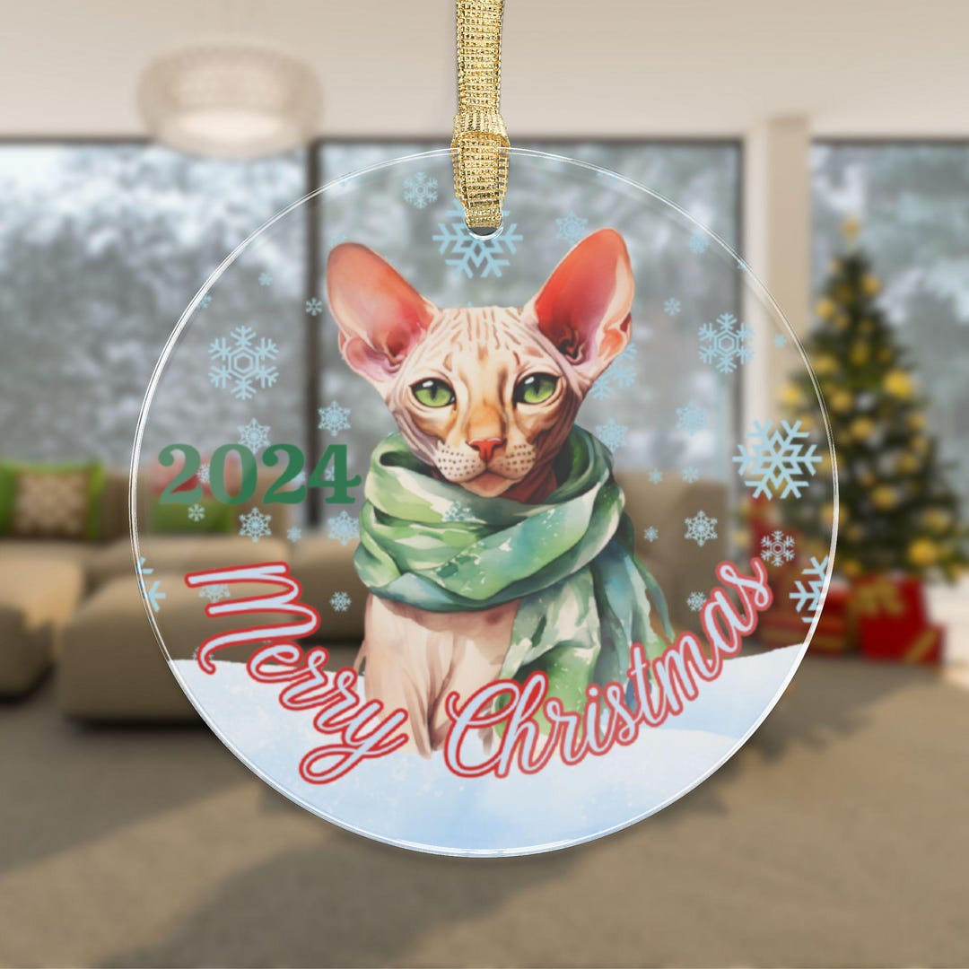 Snowy 2024 Christmas Ornament With a Sphynx Cat Wearing a Winter Scarf ...