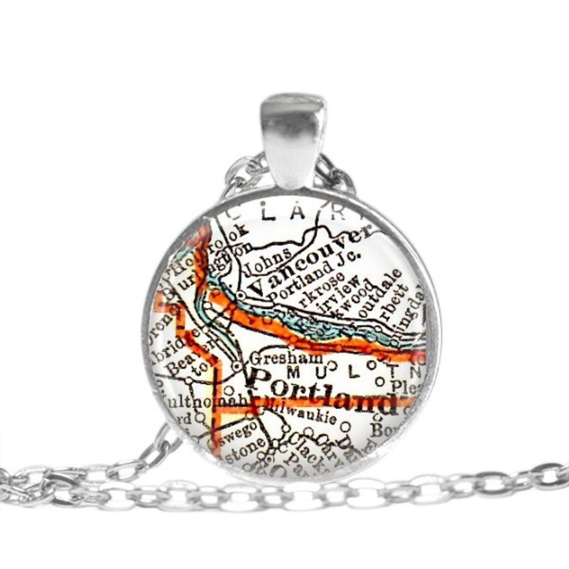 Portland Oregon Map Necklace Pendant Vancouver Oregon Map | Etsy