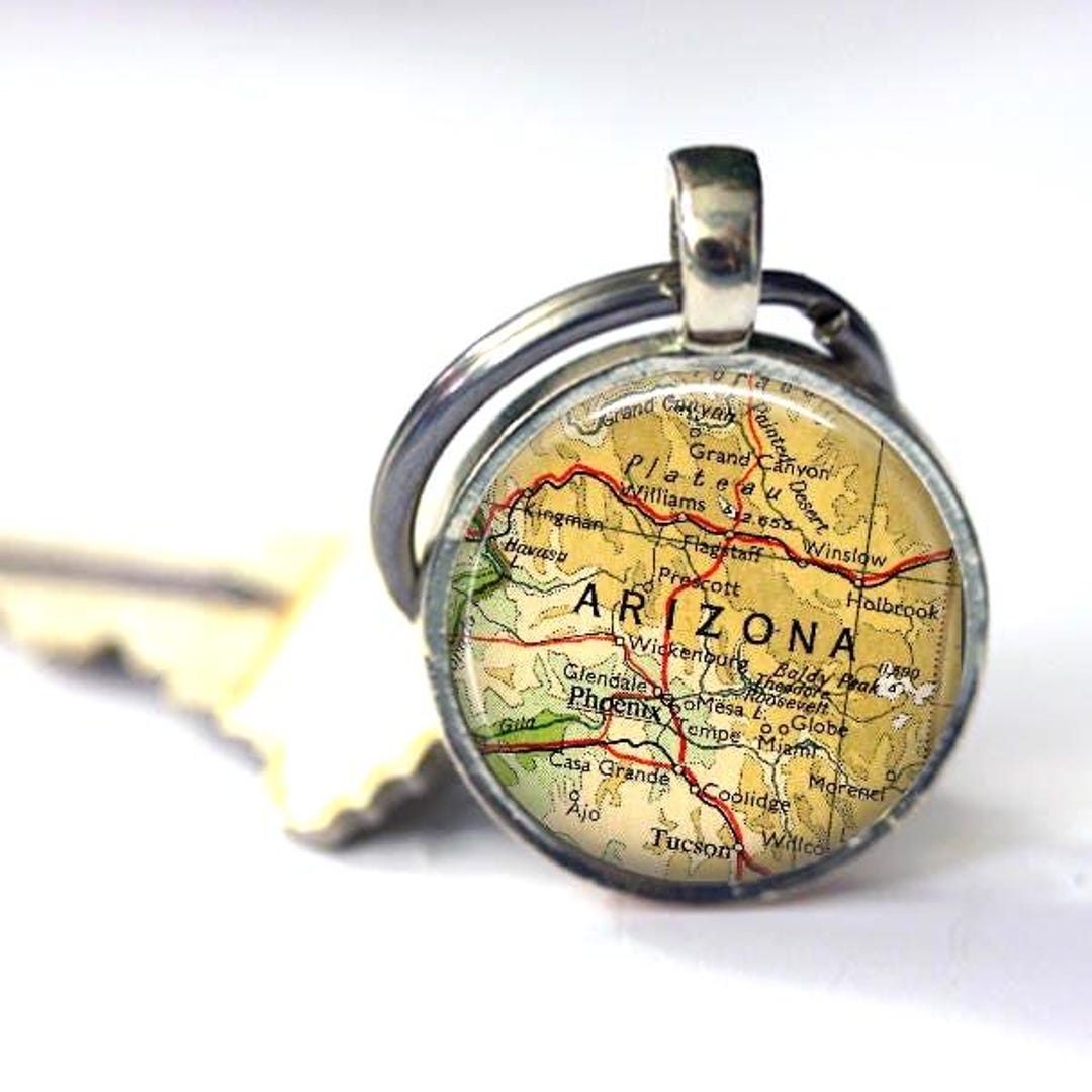 Map Keychain - Custom Personalized Location Gift - Vintage Arizona Map ...