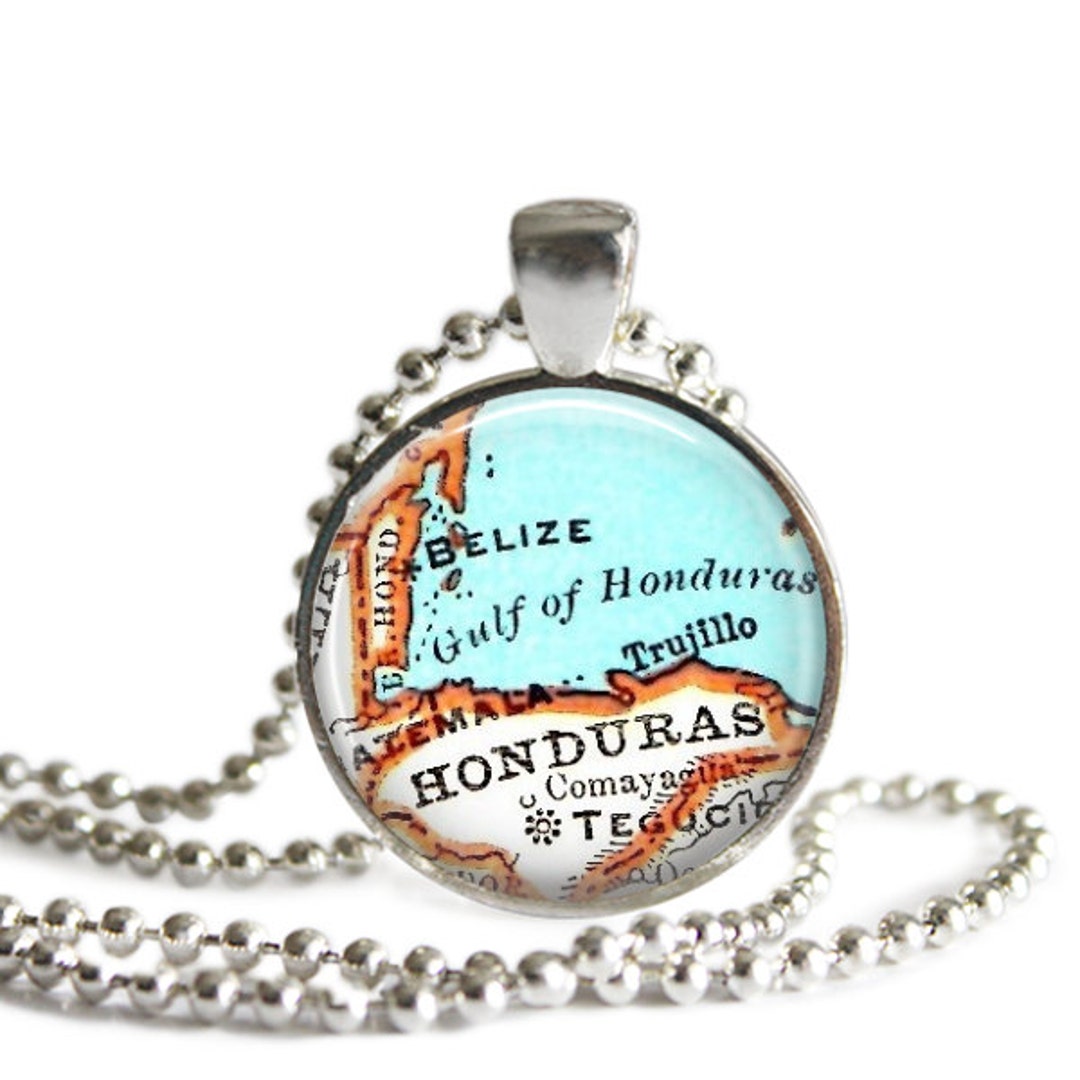 Belize Honduras Map Pendant: Vintage Central America Travel Necklace - Etsy