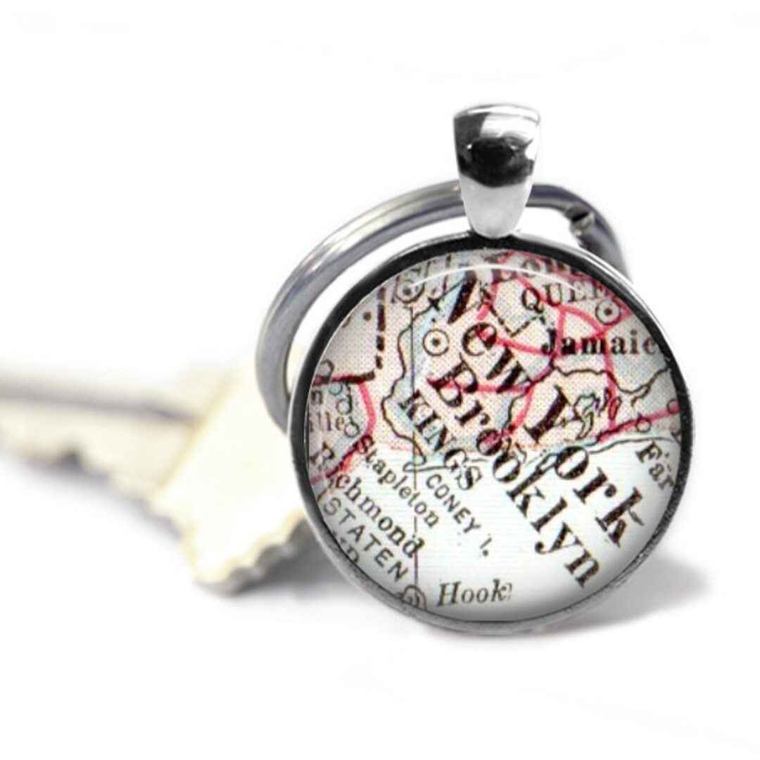 New York Map Keychain - Custom Personalized Location Gift - Brooklyn ...