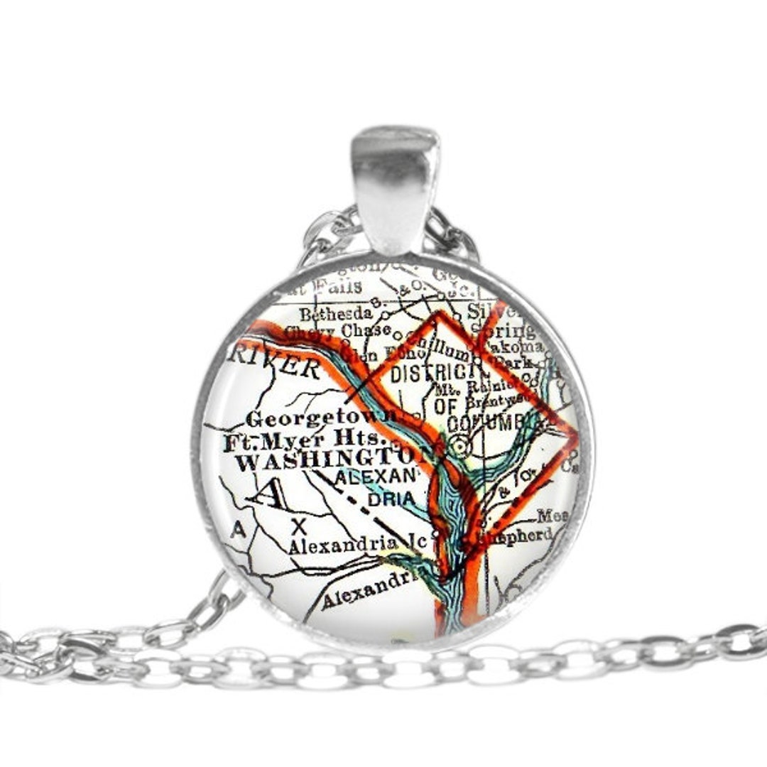 Washington DC Map Necklace Charm, Personalized Gift, District of ...