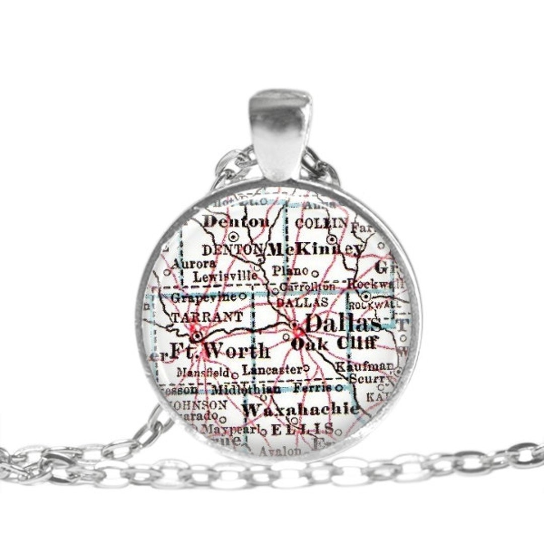 Dallas Ft Worth Texas Map Necklace Charm, Dallas, Texas Jewelry, Dallas ...