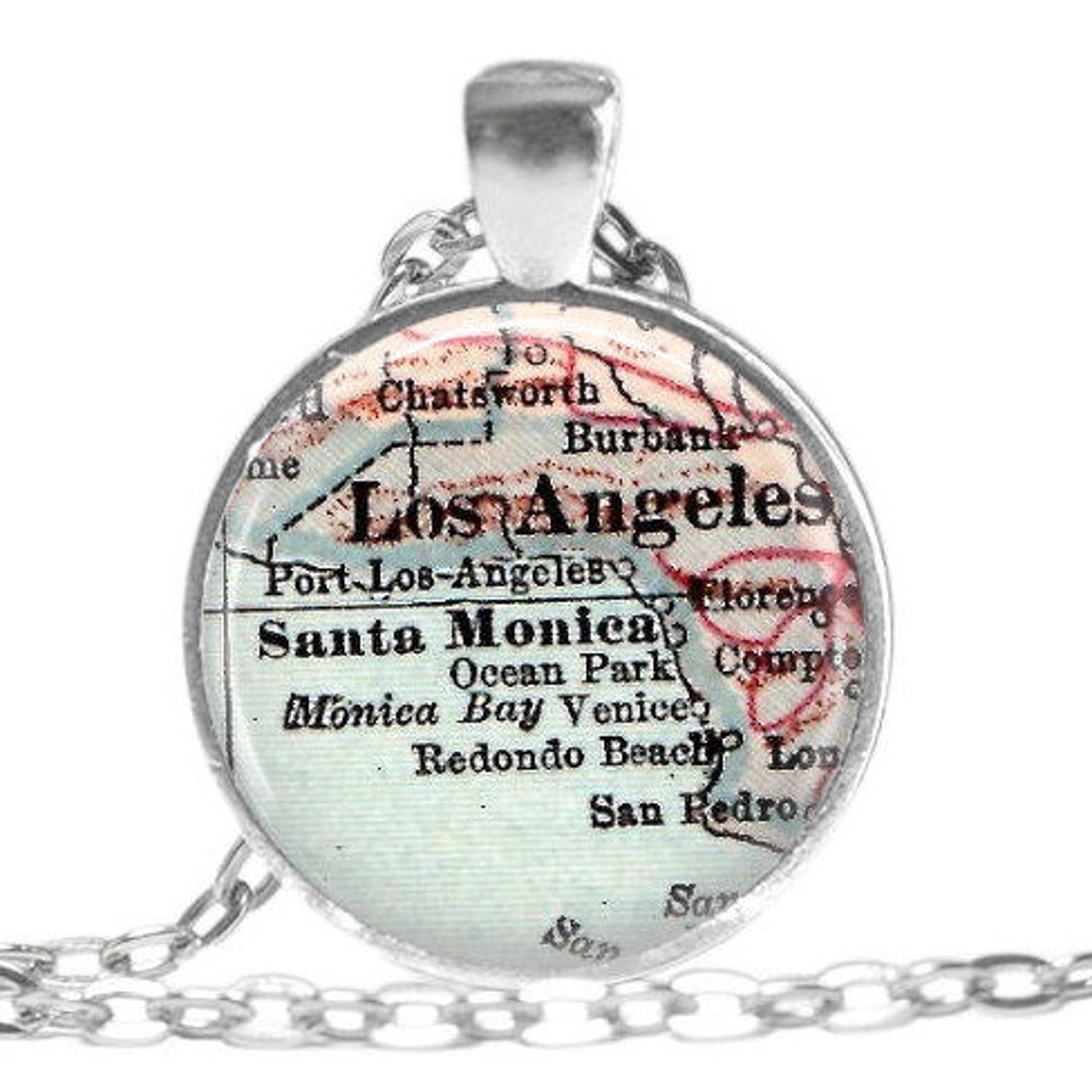 Los Angeles, California Pendant Charms, Santa Monica Map Necklaces, Map ...