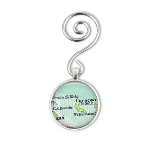 Aruba, Curacao Map Necklace Pendant Charm 1918 Atlas or 1962, Caribbean ...