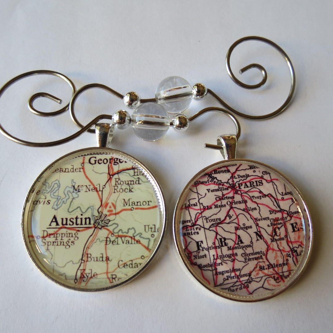 Custom Map Ornament Set, Tree Ornament Set, Personalized Christmas Tree ...