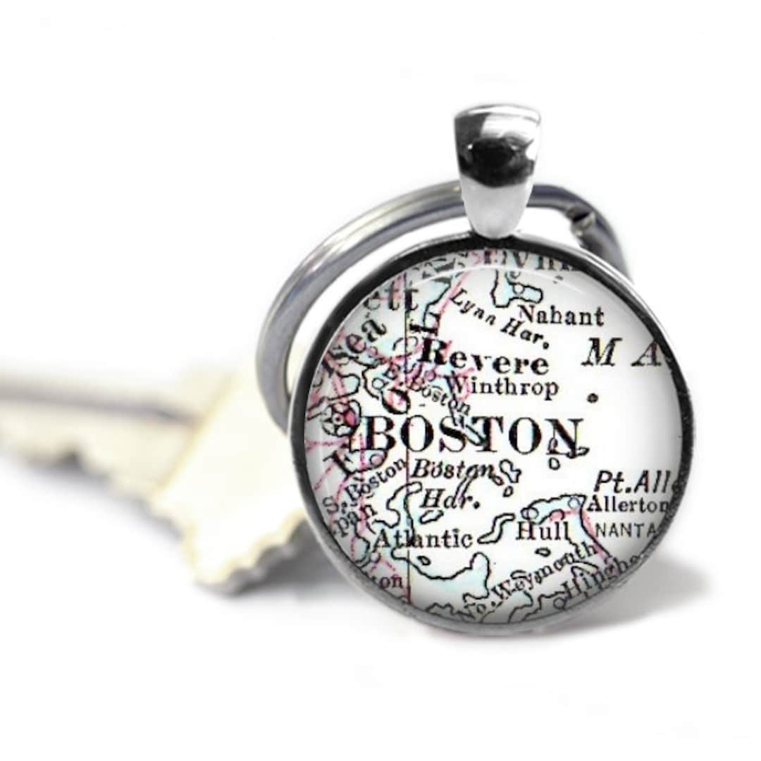 Boston Keychain, Custom Boston Map Key Chain, Customized Mens Keychain ...