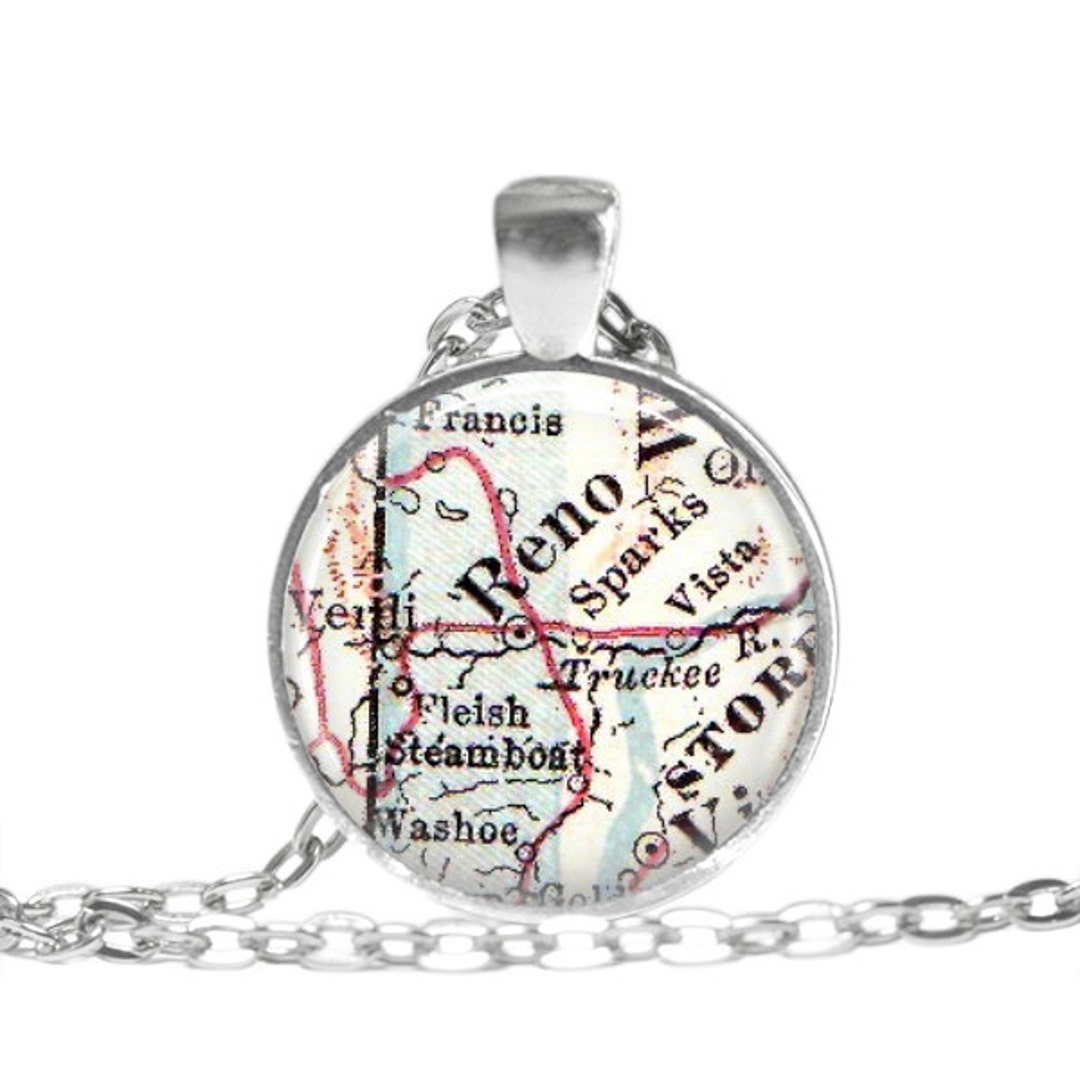 Reno Map Necklace Pendant, UNR Photo Pendant Keychain, Vintage Map ...