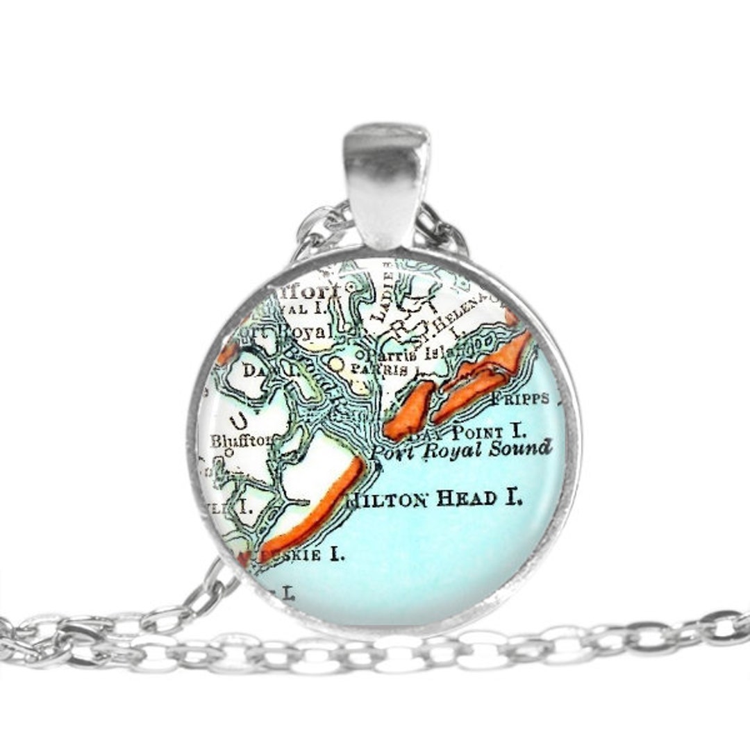 Hilton Head Island, South Carolina Map Necklace Pendant Charm ...
