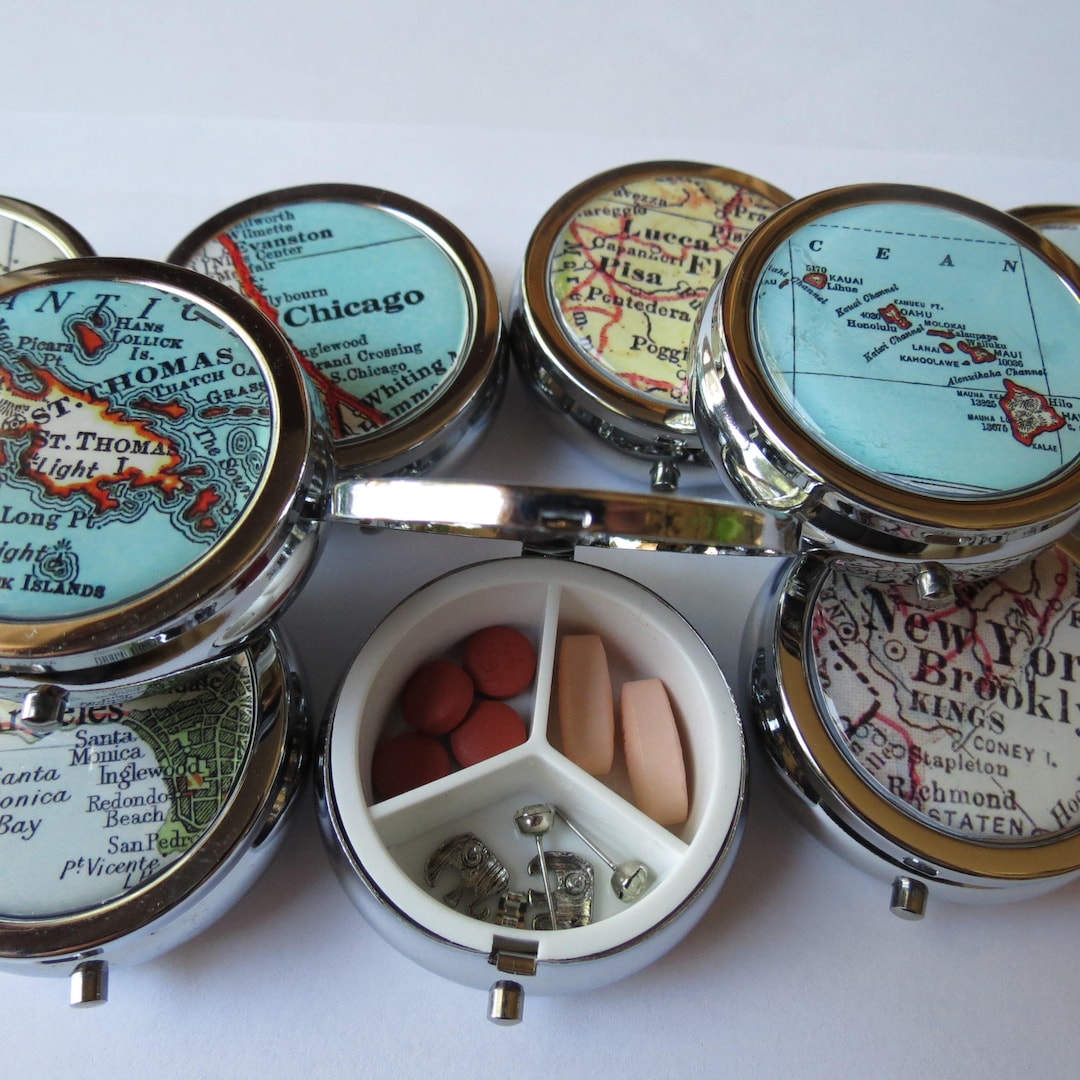 Personalized Pill Case, Round Pill Box, Gift for Girlfriend, Pill Cases ...