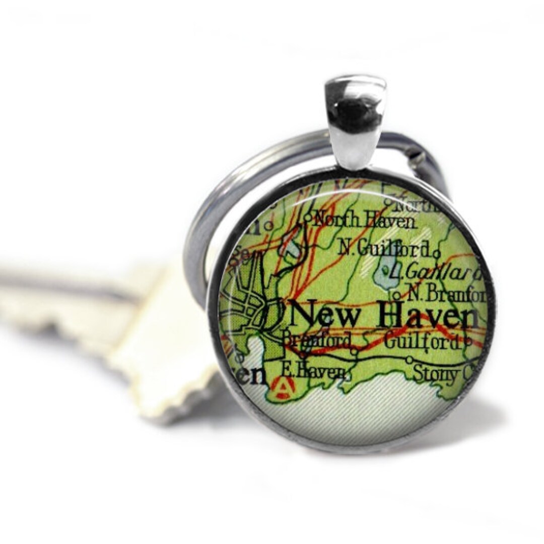 New Haven Connecticut Map Keychain - Custom Personalized Location Gift ...