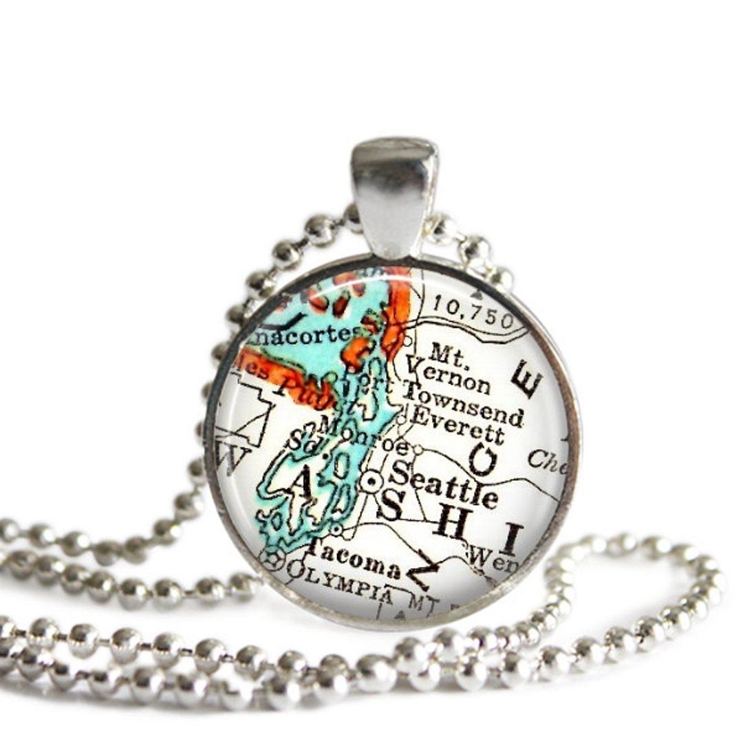 Seattle, Washington Vintage Map Pendant Charm, Map Necklace, Seattle ...